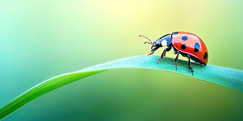 Ladybug on Green Leaf in Garden and Sunflower Stock Photo - Image of ...