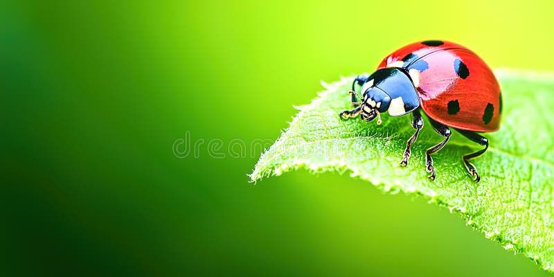 Ladybug on Green Leaf in Garden and Sunflower Stock Photo - Image of ...