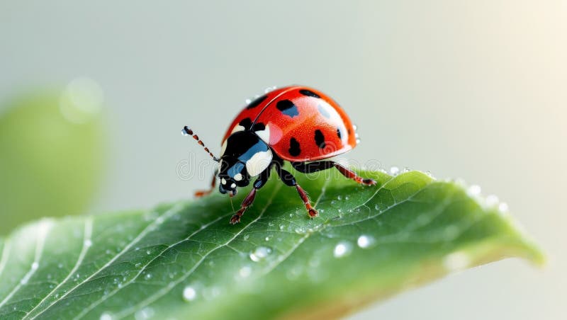 Ladybug on Green Leaf - Small Insect Wildlife. Stock Photo - Image of ...