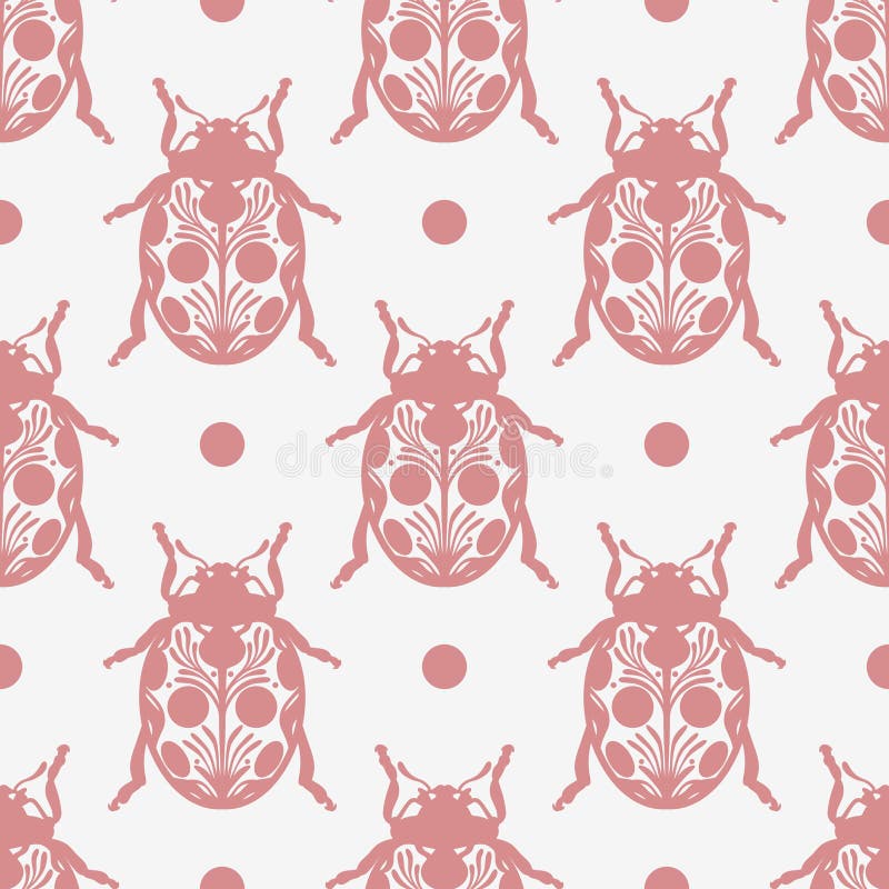 Ladybug Hand Drawn Beetle Pattern Seamless Repeating Backgorund, Folk ...