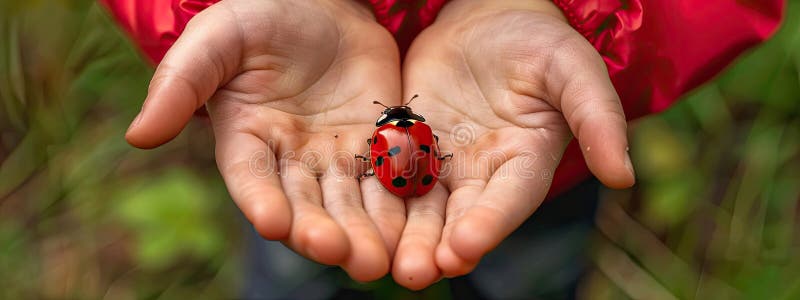 Ladybug in the Hands of a Child. Selective Focus Stock Photo - Image of ...