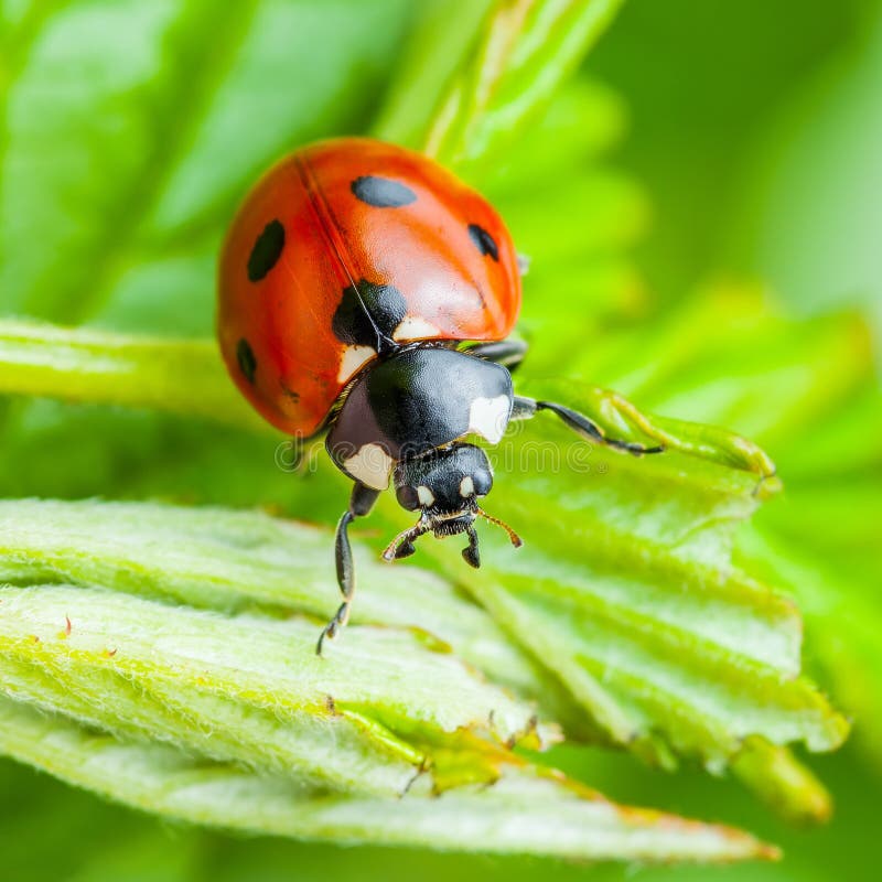 Red Ladybug Insect Sitting on a Leaf Stock Photo - Image of green ...