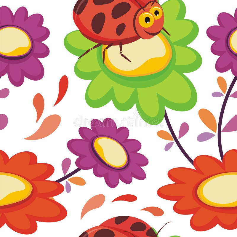 Ladybug Insects with Flower Seamless Pattern Design Stock Vector ...