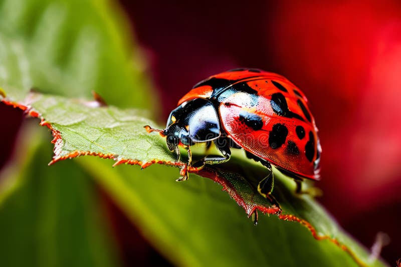 Ladybug on a Leaf Bright Red and Black Contrast Close Up on the Stock ...