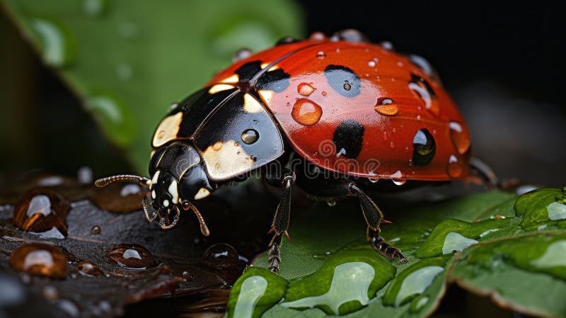 A Ladybug on a Leaf Close-up. Generative AI. Stock Illustration ...