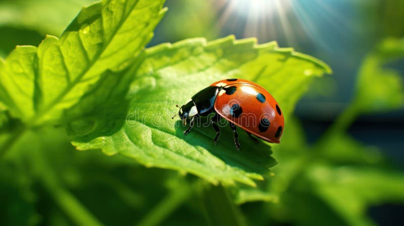 A Ladybug on a Leaf in the Field Stock Photo - Image of lawn, insect ...