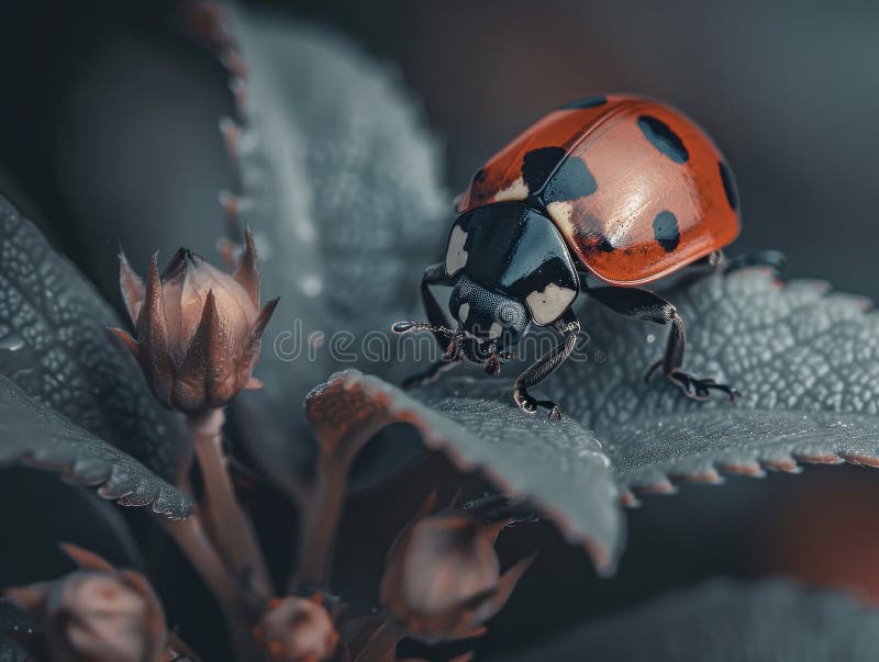 Ladybug on Leaf in Moody Lighting Stock Illustration - Illustration of ...