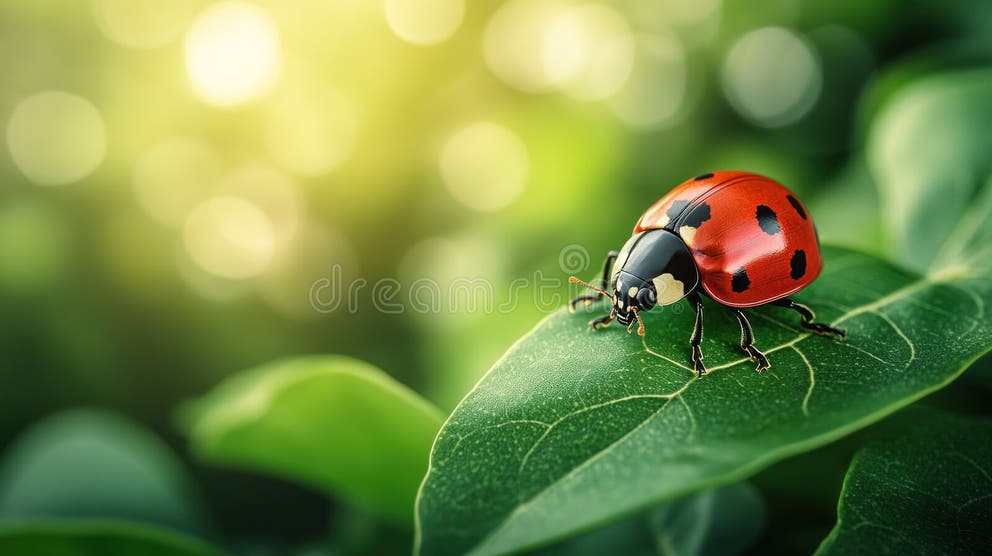 Ladybug on a Leaf in a Vibrant Natural Setting Stock Illustration ...