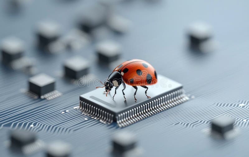 Ladybug on Microchip Circuit Board Close Up Stock Illustration ...