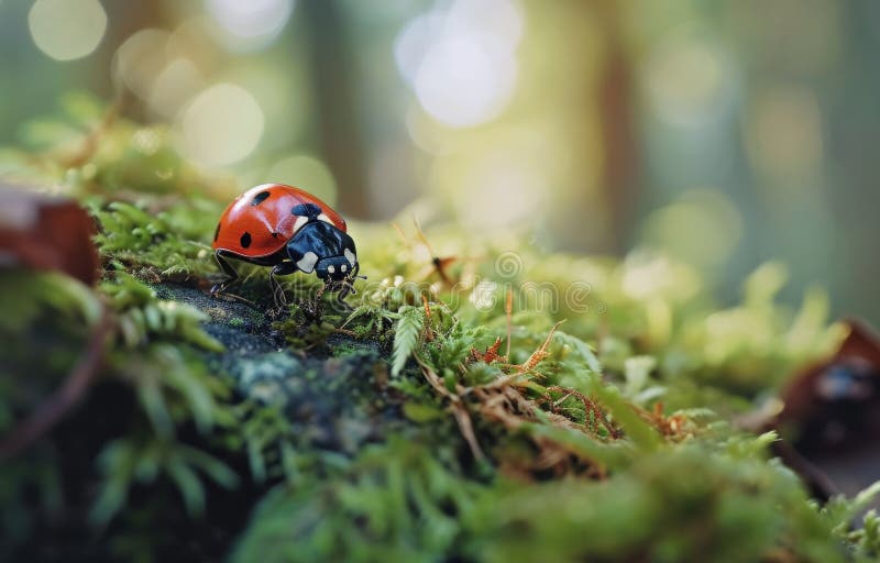 Ladybug in a Mystical Forest Stock Illustration - Illustration of ...