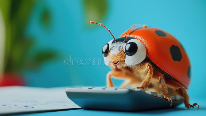 Ladybug in Office Setting with Calculator Stock Illustration ...