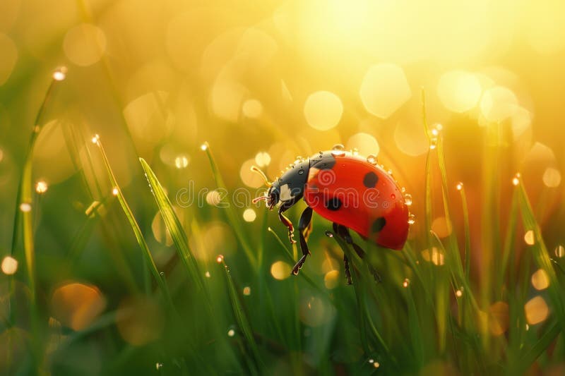 A Ladybug Perched on a Vibrant Green Field. Perfect for Nature-themed ...