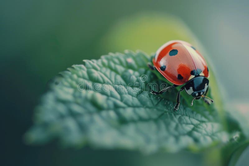 Ladybug Perched Vibrant Green Leaf Perfect Nature Insect Themed Designs ...