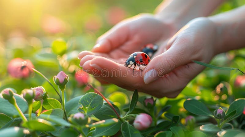 Ladybug on a Person S Hand. Stock Image - Image of garden, handling ...