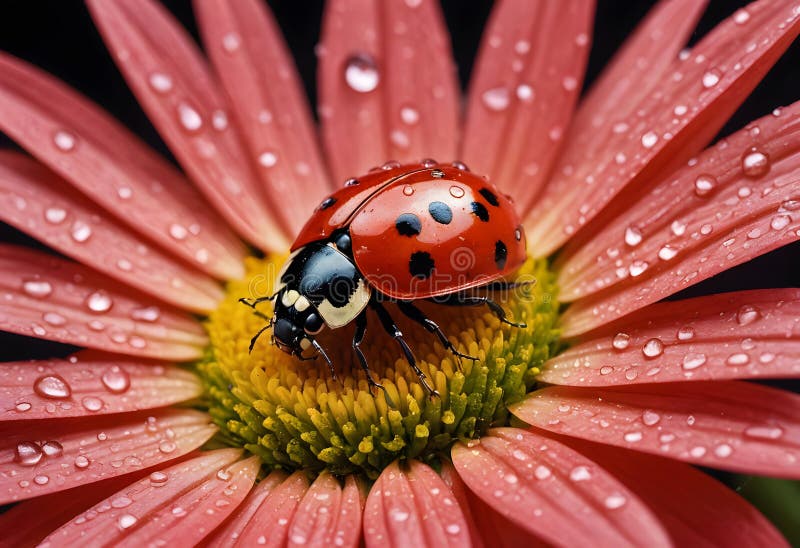 Ladybug Pink Flower Water Droplets Stock Photos - Free & Royalty-Free ...