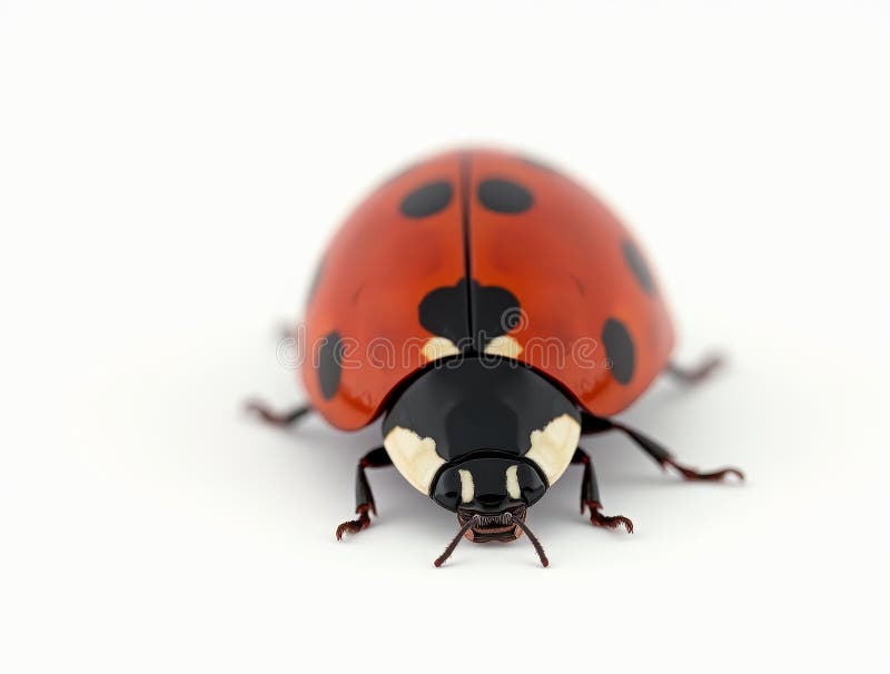 Ladybug with Red Shell and Black Spots Facing Forward Isolated on White ...