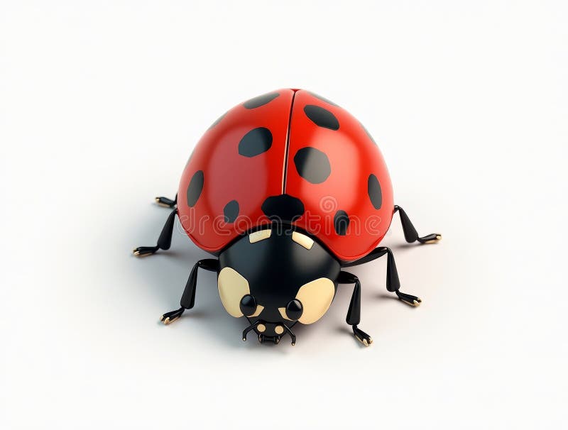 Ladybug with Red Shell and Black Spots Facing Forward Isolated on White ...