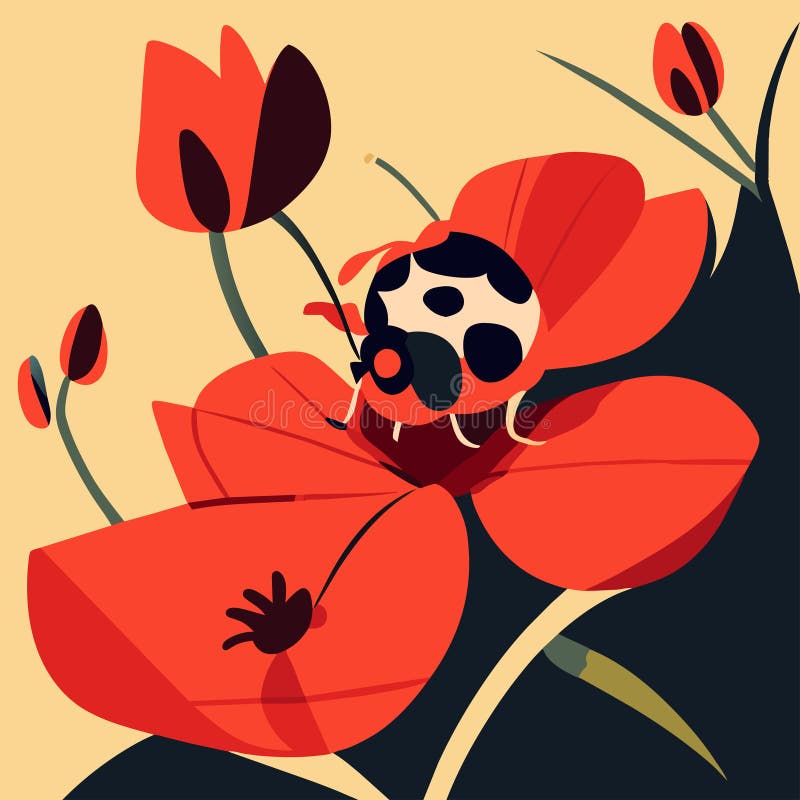 Ladybug and Red Tulip. Vector Illustration in Flat Style Stock Vector ...