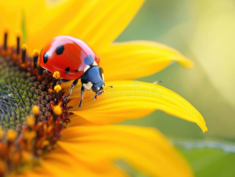 A Ladybug Resting on a Bright Yellow Sunflower Small Stock Illustration ...