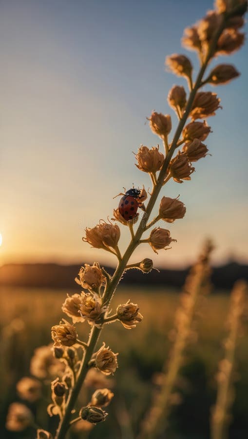 Ladybug Resting on Sunflower Seeds at Golden Hour Stock Illustration ...