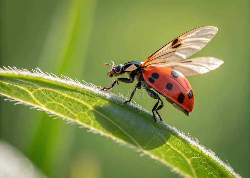Ladybug Rests on a Green Leaf Under Sunlight in a Vibrant Natural ...