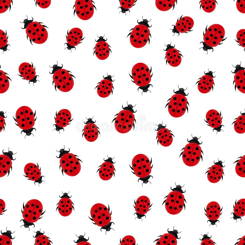 Ladybug Seamless Pattern, Insects Background. Red Beetles with Black ...