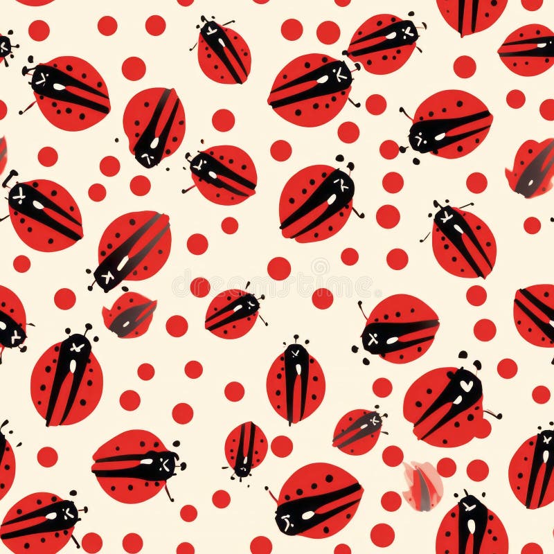 Ladybug Seamless Pattern - Polka Dot Composition Style Red and Black ...