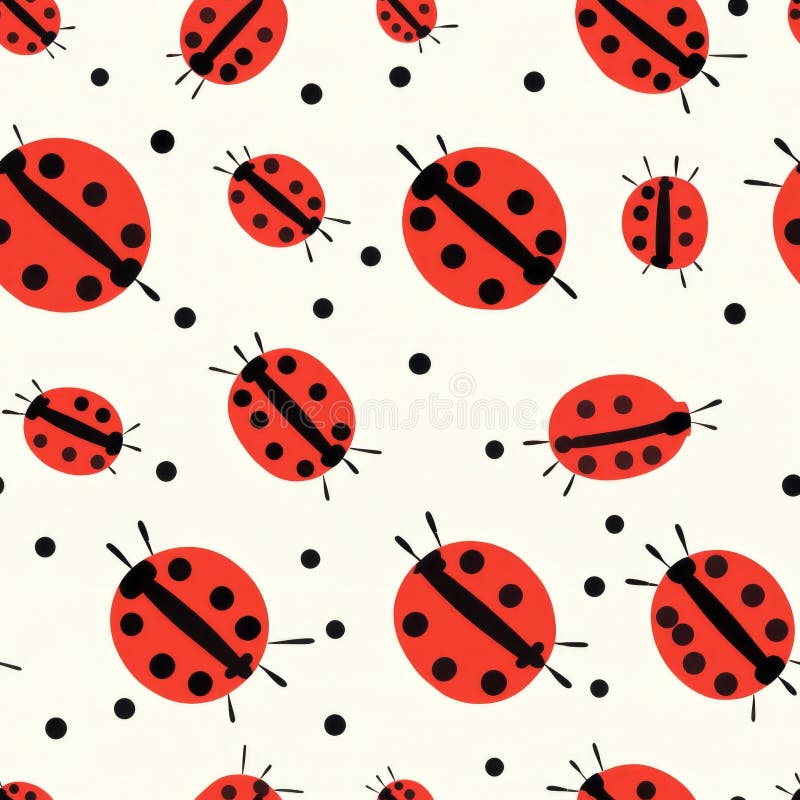 Ladybug Seamless Pattern - Polka Dot Composition Style Red and Black ...