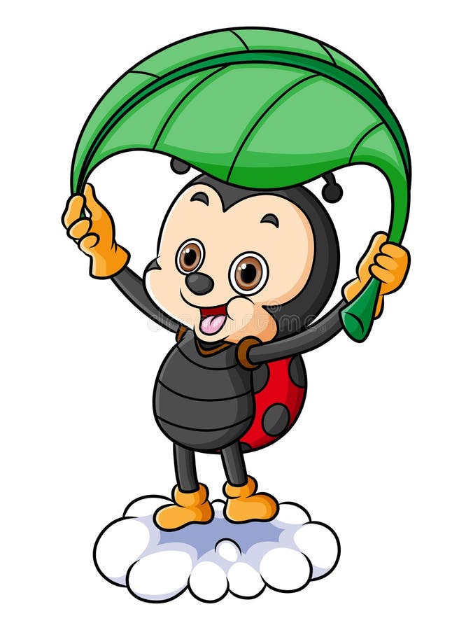 The Ladybug is Shading with Big Leaves and Standing on the Cloud Stock ...
