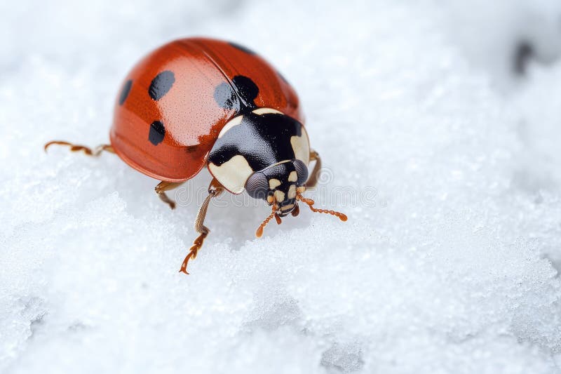 A Ladybug Sits Atop a Pile of Snow, Highlighting the Contrast between ...