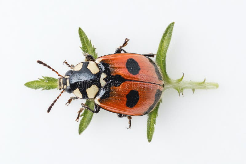A Ladybug Sits on the Surface of a Green Leaf, Its Red and Black Shell ...