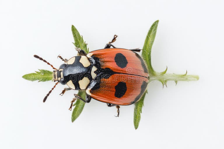 A Ladybug Sits on the Surface of a Green Leaf, Its Red and Black Shell ...