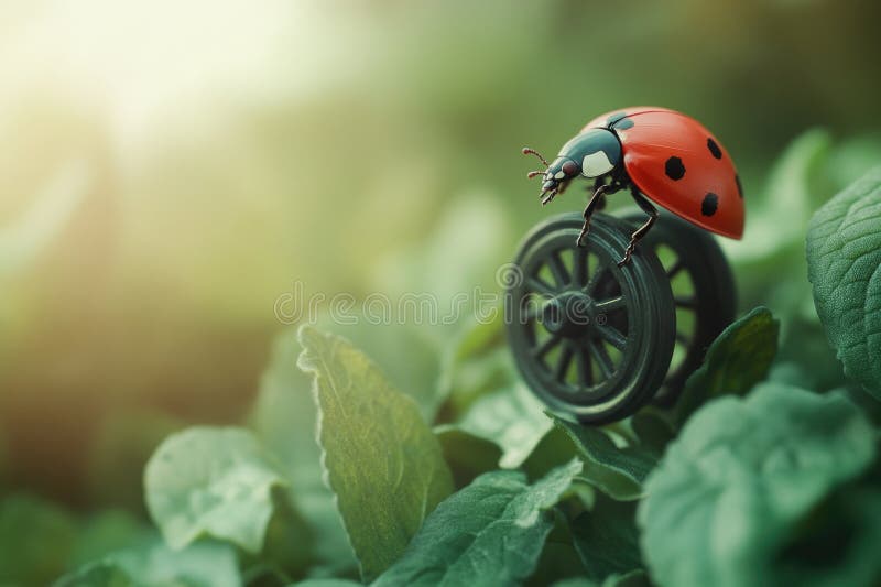 A Ladybug Sits at the Top of a Wheel, Looking Down Stock Image - Image ...