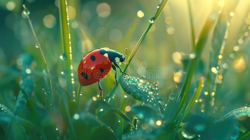 Ladybug Sitting on a Blade of Grass, Suitable for Nature Concepts Stock ...