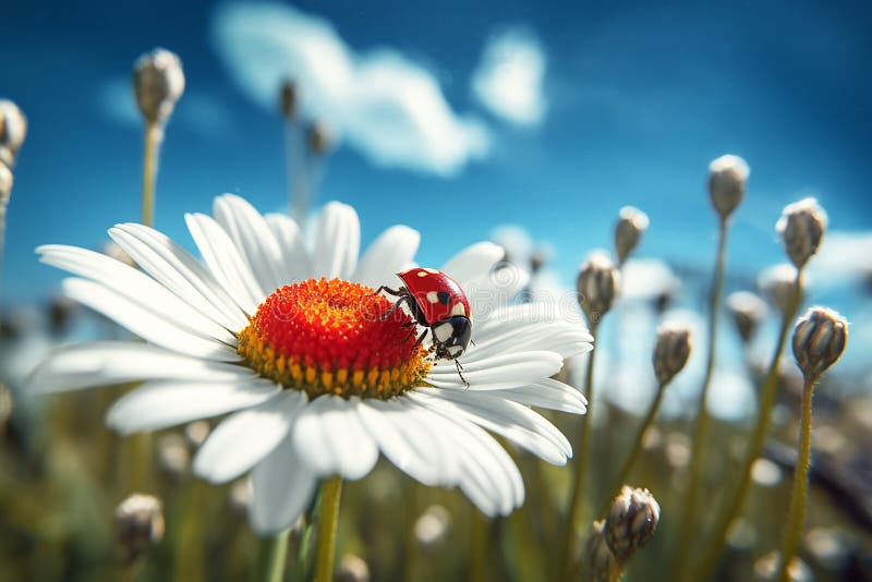 A Ladybug is Sitting on a Daisy Flower. Stock Illustration ...