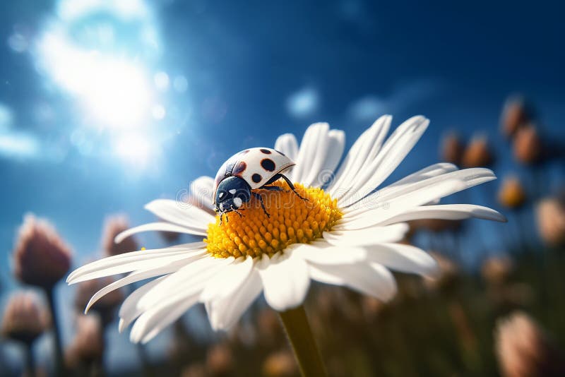 A Ladybug is Sitting on a Daisy Flower. Stock Illustration ...