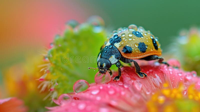 Ladybug Sitting on a Flower Warm Spring Day on a Leaf Insect Beetle ...