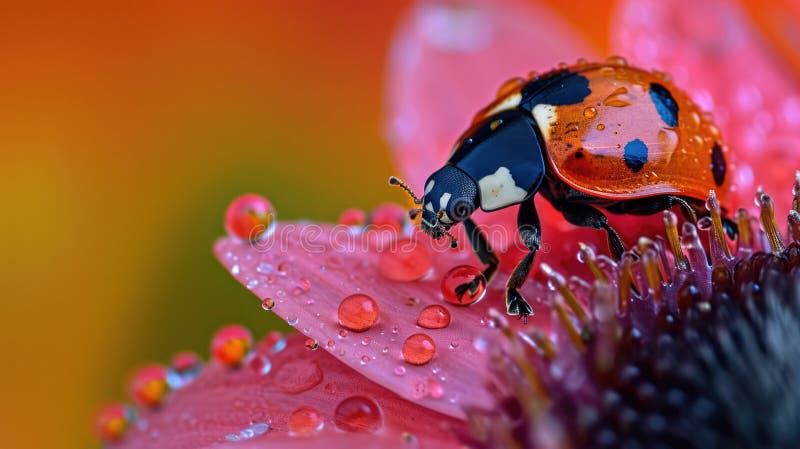 Ladybug Sitting on a Flower Warm Spring Day on a Leaf Insect Beetle ...