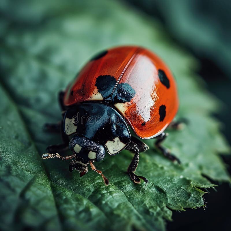 A Ladybug Sitting on a Green Leaf Stock Illustration - Illustration of ...