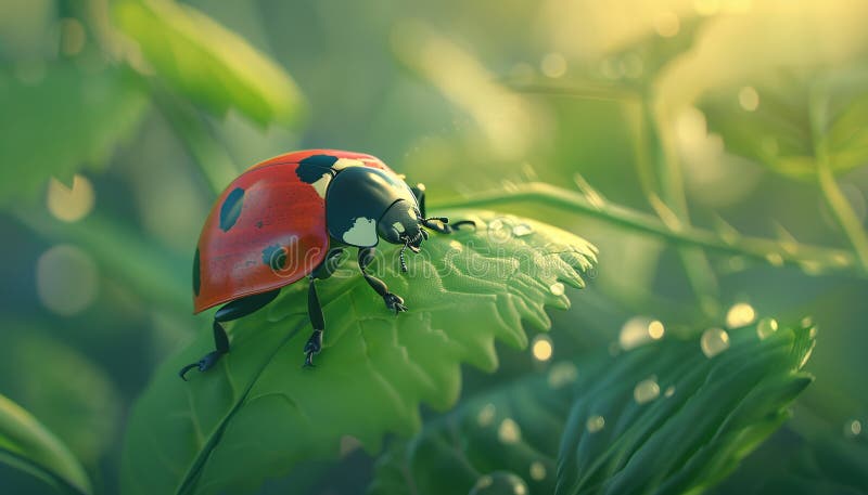 Ladybug Sitting on a Green Leaf, Nature Cute Multi Colored Beauty ...