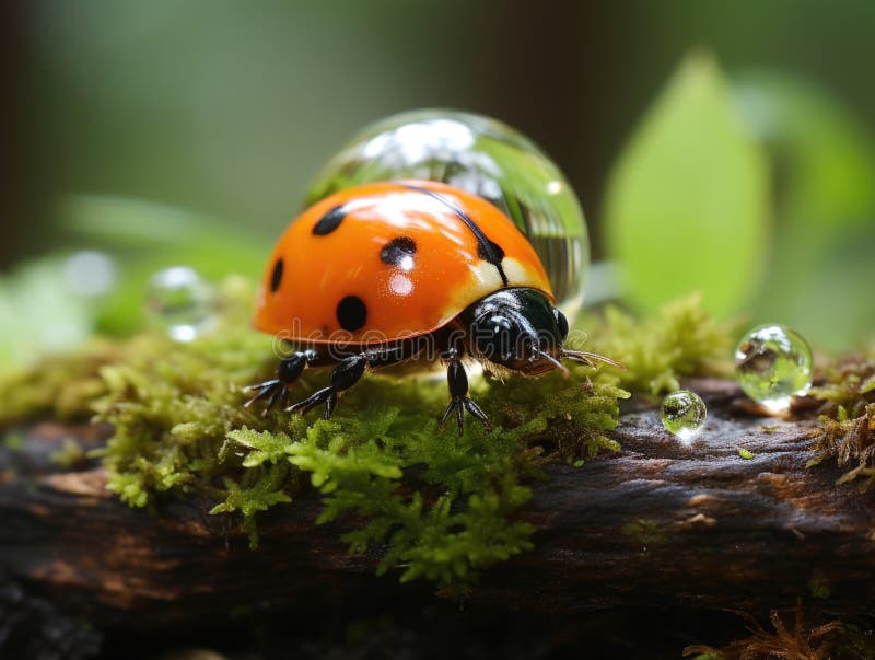 A Ladybug is Sitting on a Moss Covered Branch. Generative AI Image ...