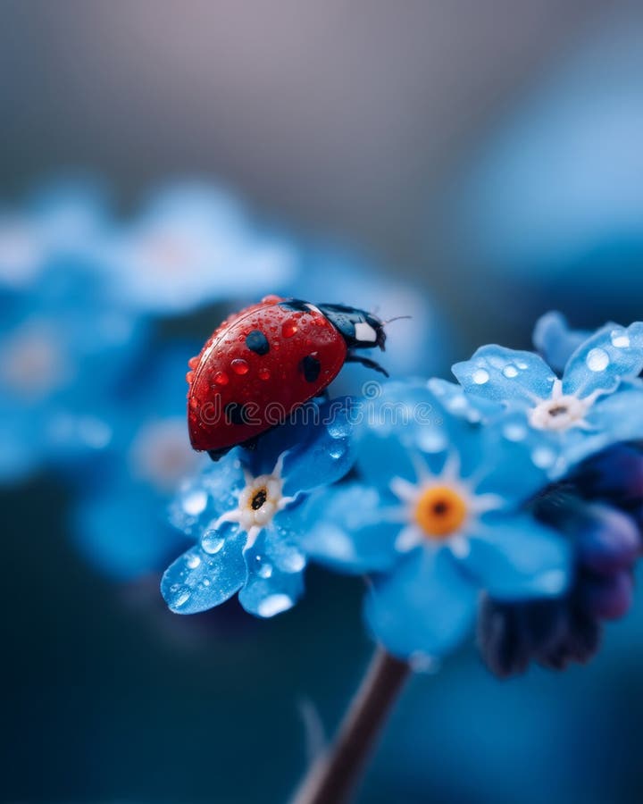 A Ladybug Sitting on Top of a Blue Flower Stock Photo - Image of ...