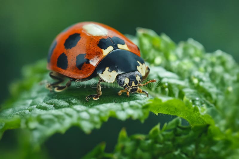 A Ladybug Sitting on a Green Leaf with Water Droplets Stock Photo ...