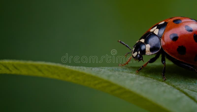 A Ladybug Sitting on Top of a Green Leaf. Close-up Stock Illustration ...
