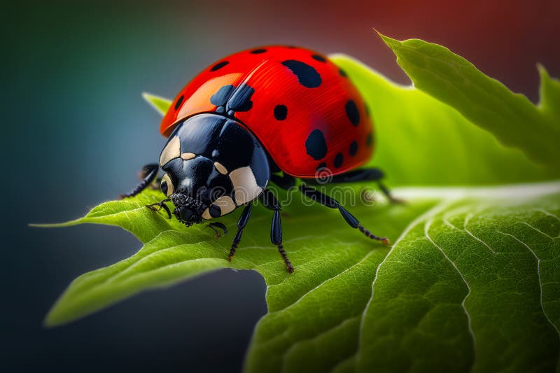 A Ladybug Sitting on a Green Leaf with Water Droplets Stock Photo ...
