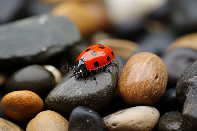 A Ladybug Sitting on Top of a Pile of Rocks Stock Illustration ...