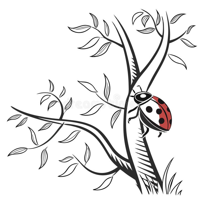 A Ladybug is Sitting on a Tree Branch Stock Illustration - Illustration ...