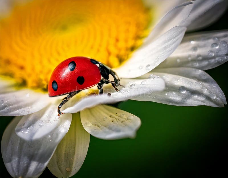 A Ladybug is Sitting on a White Flower Stock Image - Image of head ...