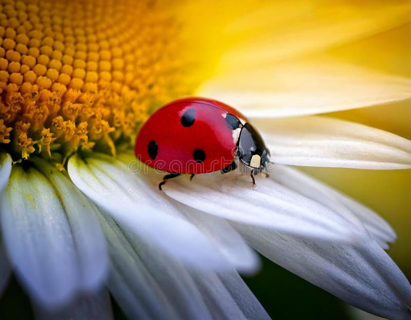 A Ladybug is Sitting on a White Flower Stock Photo - Image of green ...