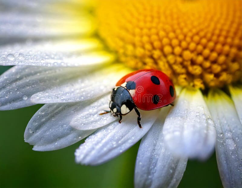 A Ladybug is Sitting on a White Flower Stock Photo - Image of water ...